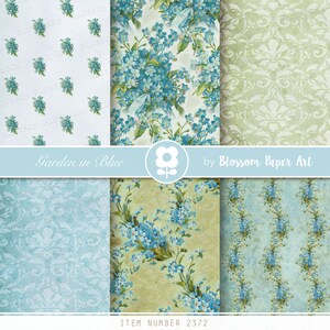 Blue FLORAL Digital Paper, Vintage Floral Shabby Chic Digital Paper ...