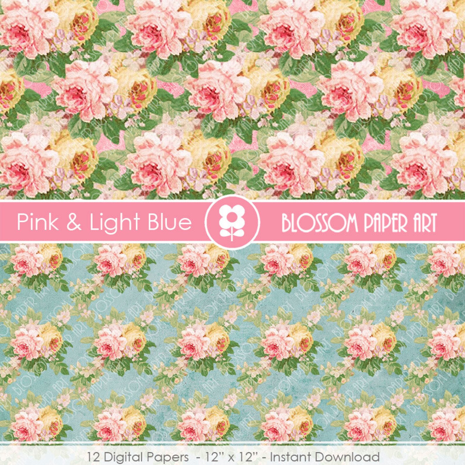 Scrapbook Digital Paper Rose Digital Paper Floral Scrapbook | Etsy