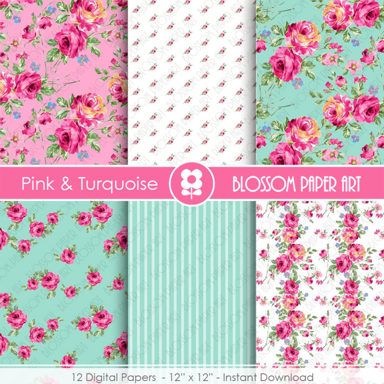 Pink Floral Digital Paper Pack: Rose Scrapbooking Papers (digital ...