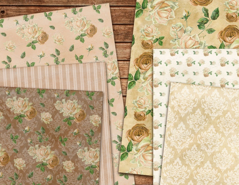Floral Vintage Paper Old Texture Digital Floral Paper | Etsy