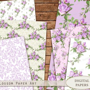 Purple Floral Digital Paper, Pink Digital Papers, Floral Digital ...