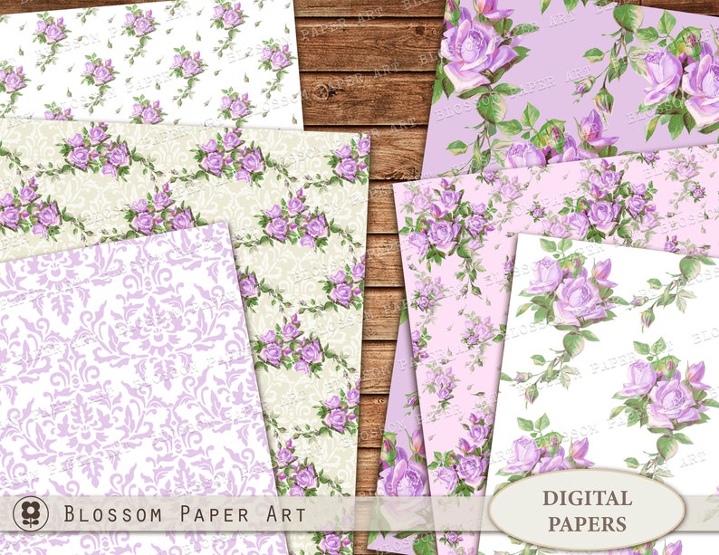 Purple Floral Digital Paper Pink Digital Papers Floral - Etsy