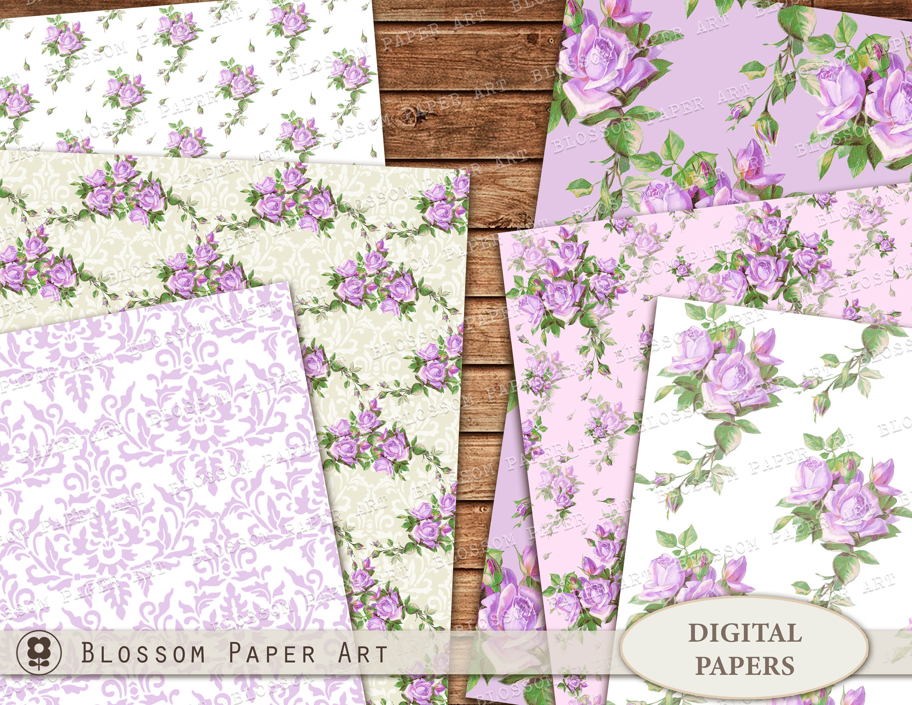 Purple Floral Digital Paper Pink Digital Papers Floral | Etsy