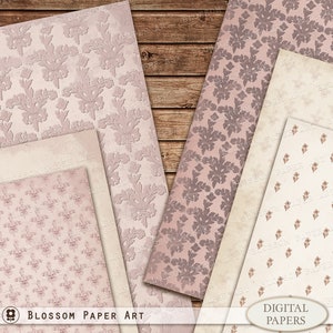Pale Pink Damask Digital Paper Pack: Victorian Scrapbooking (digital ...