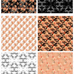 Floral Digital Paper Floral Vintage Digital Paper Pack Black and Peach ...