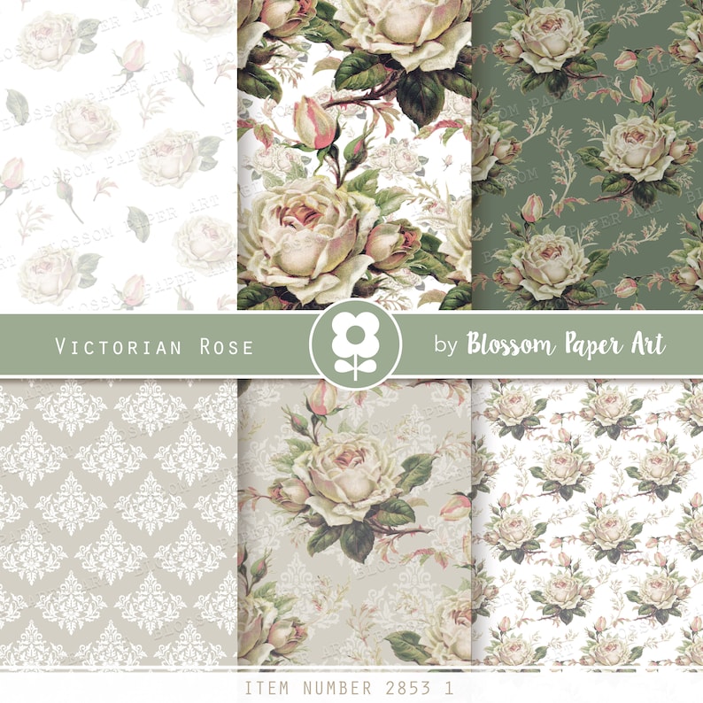 Shabby Chic Digital Paper Pack Vintage Digital Paper Roses - Etsy