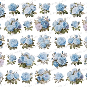 Blue Flowers Collage Sheet, Printable Roses for Junk Journal, Digital ...