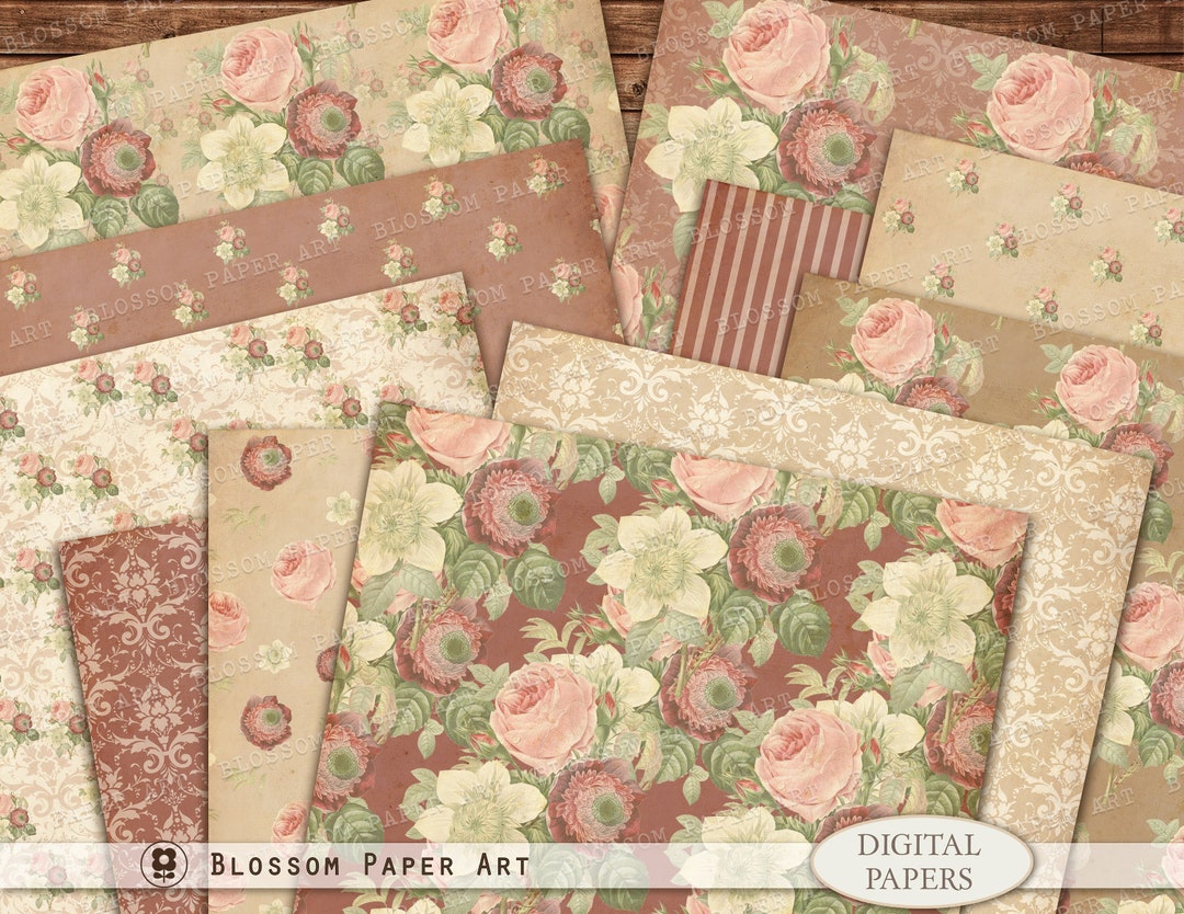 Rose Scrapbook Paper, Floral Digital Paper, Rose Collage Sheet, Junk ...