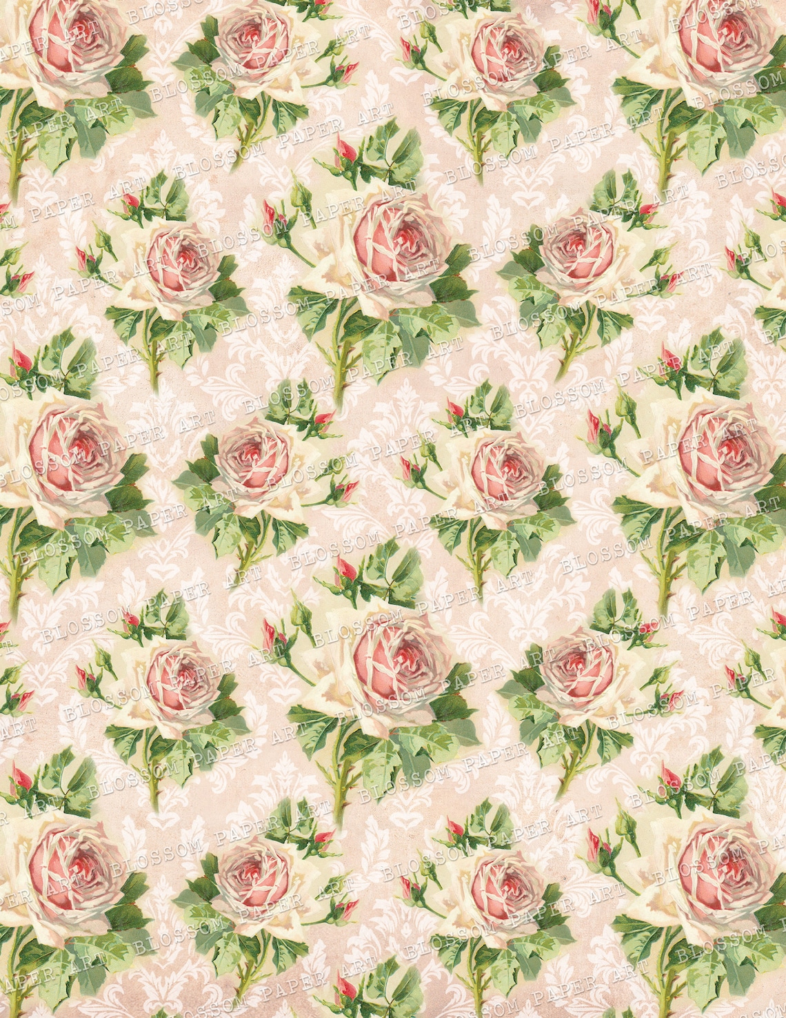 Rose Digital Paper Floral Scrapbook Paper Vintage Rose - Etsy