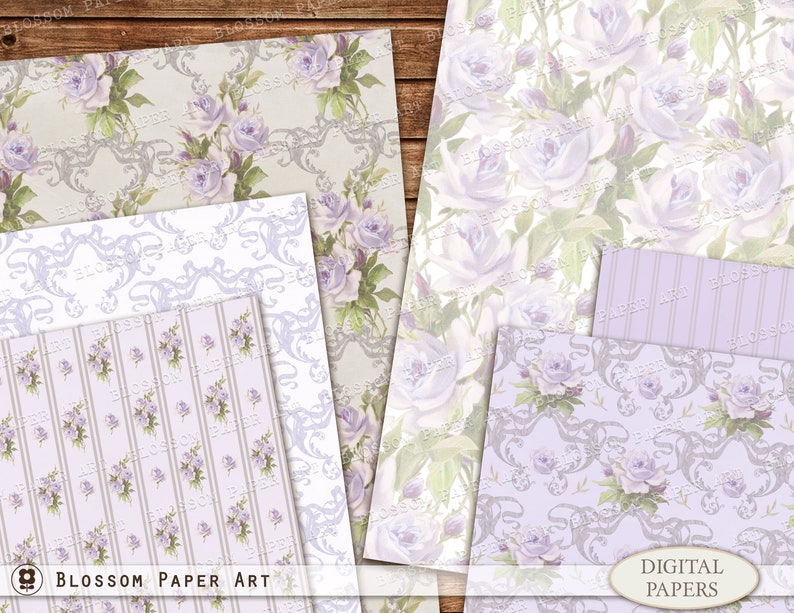 Purple Roses Digital Paper Pack: Victorian Floral Scrapbook (digital ...