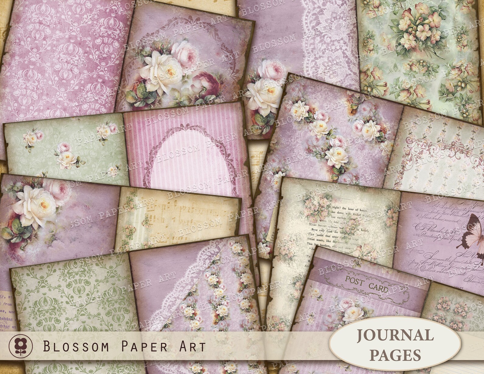 Journal Pages Printable Journaling Sheets Vintage Flowers | Etsy