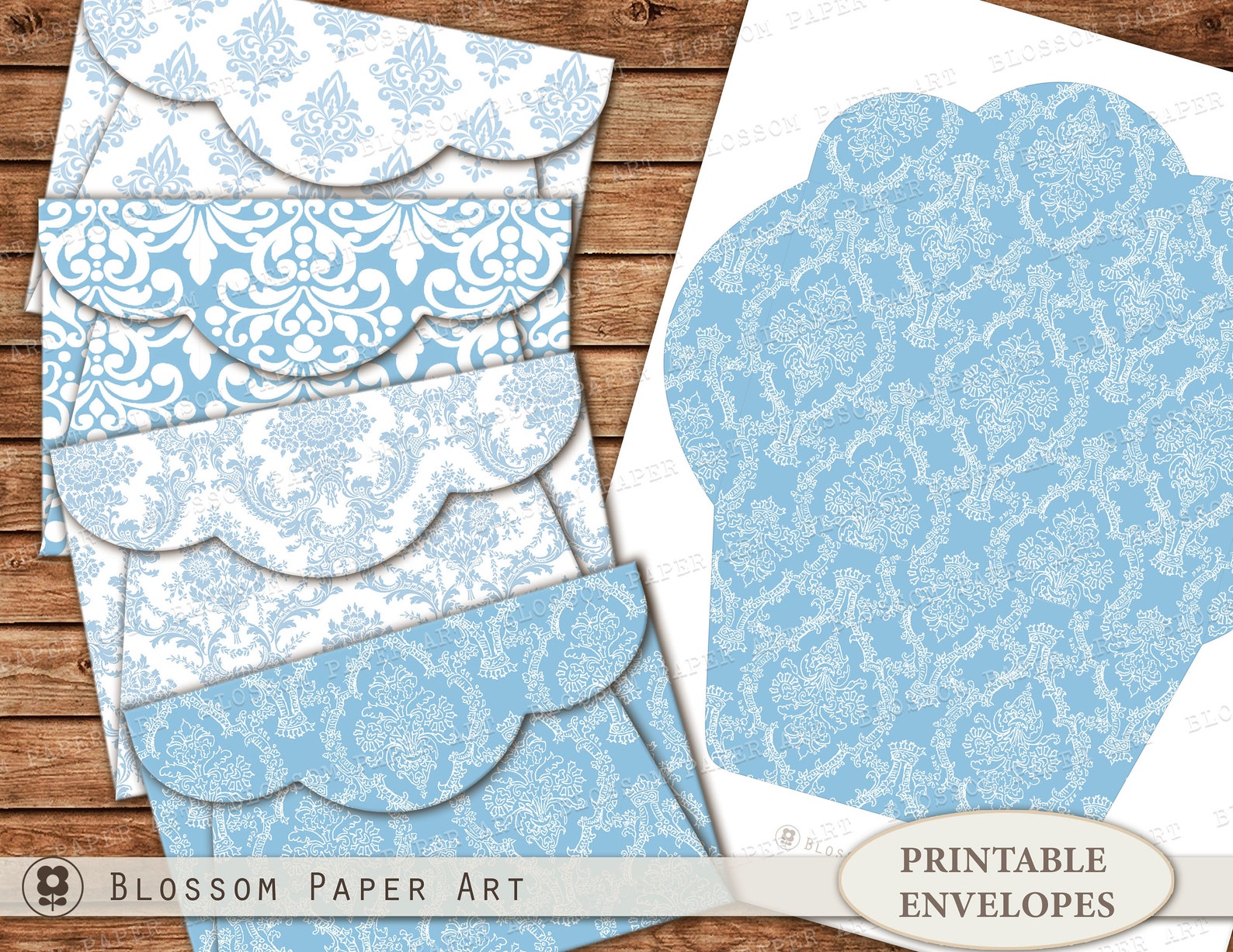 Printable Envelopes DAMASK Light Blue Printable Envelopes | Etsy