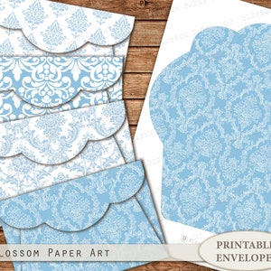 Printable Envelopes DAMASK Light Blue Printable Envelopes Digital ...