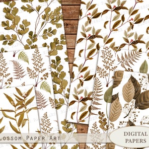 Autumn Leaves Digital Paper, Leaves Scrapbook Collage Sheet, Green ...