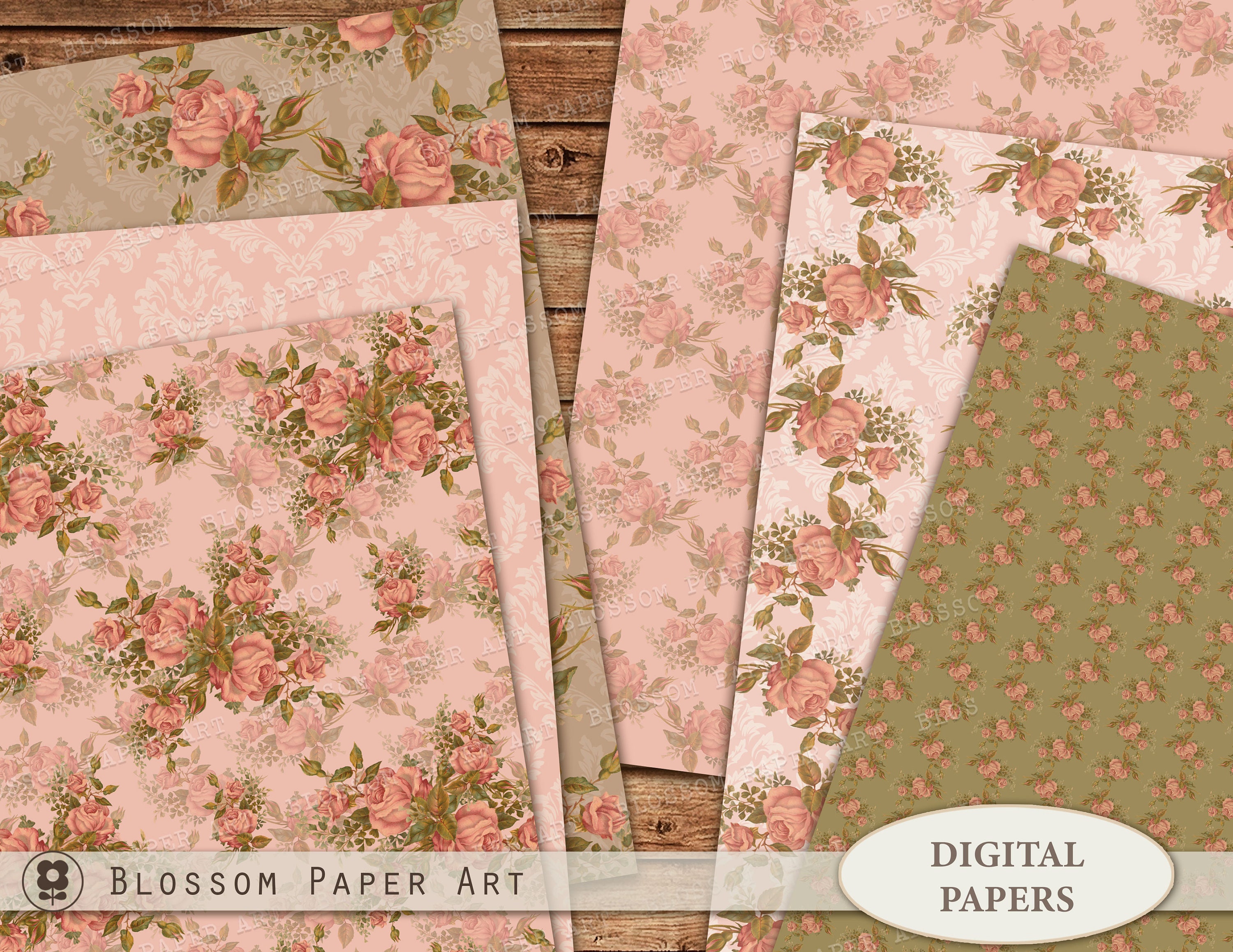 Pink Roses Digital Paper Shabby Chic Scrapbook Digital Paper - Etsy