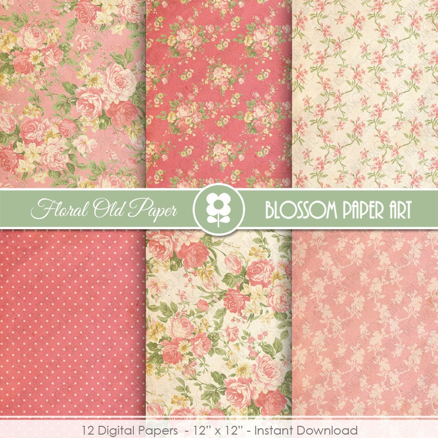 Floral Digital Paper Coral Digital Paper Pack Vintage - Etsy