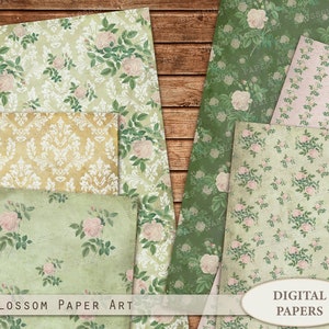 Vintage Floral Digital Paper Floral Digital Paper Pack, Pink Roses ...