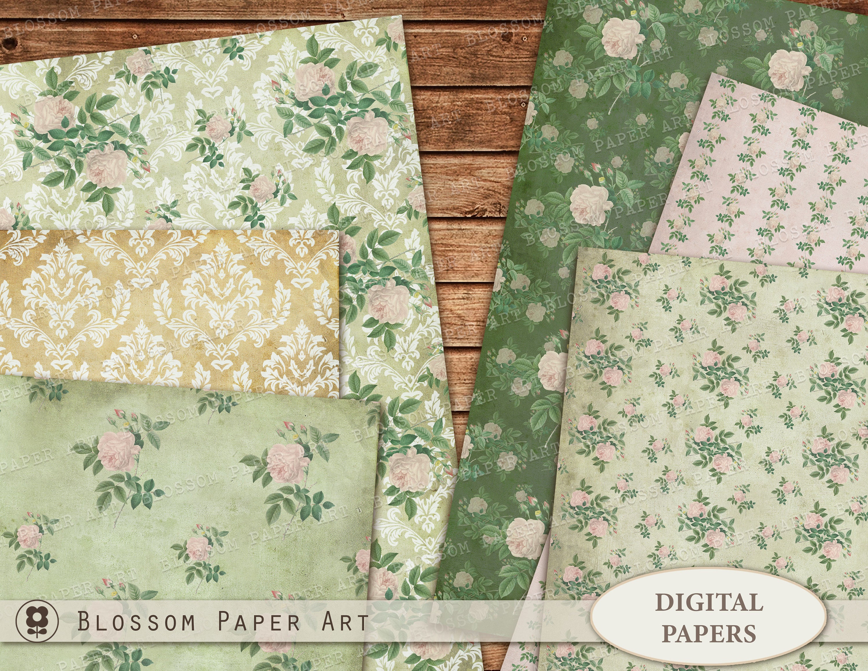 Vintage Floral Digital Paper Floral Digital Paper Pack Pink | Etsy