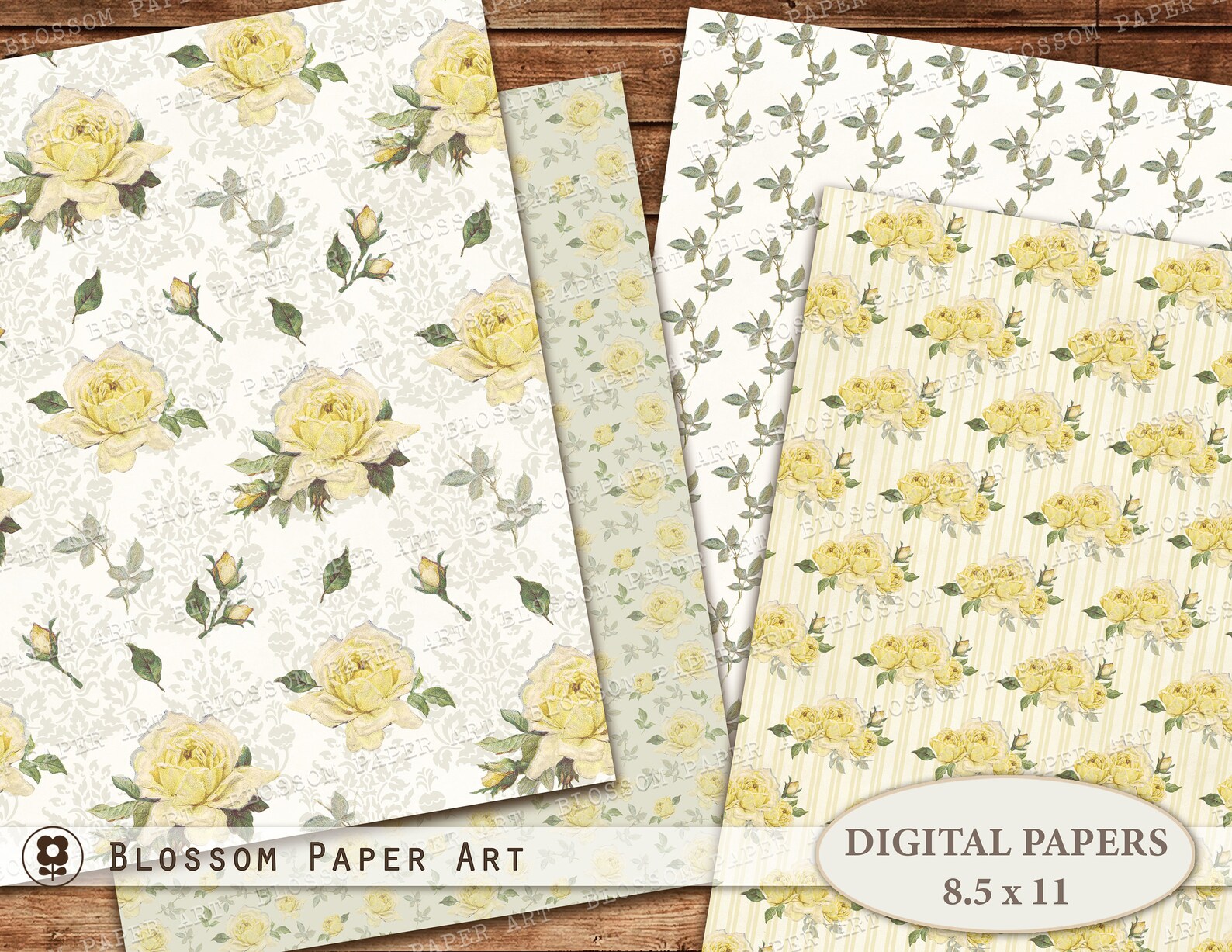 Floral Digital Paper Yellow Scrapbook Paper Floral Collage - Etsy