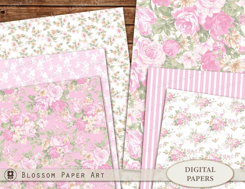 Pink Digital Paper Shabby Chic Roses Digital Paper Pack Baby - Etsy