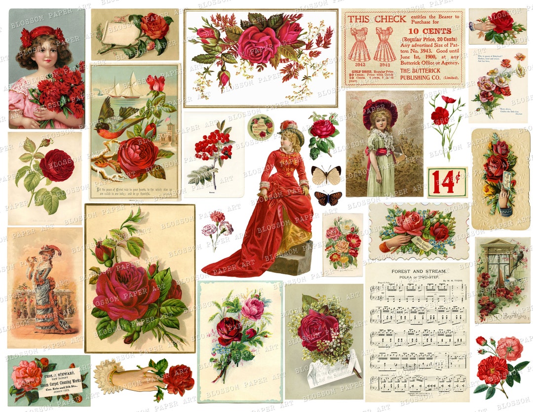Vintage Collage Sheet RED Ephemera Vintage Images Junk Journal ...