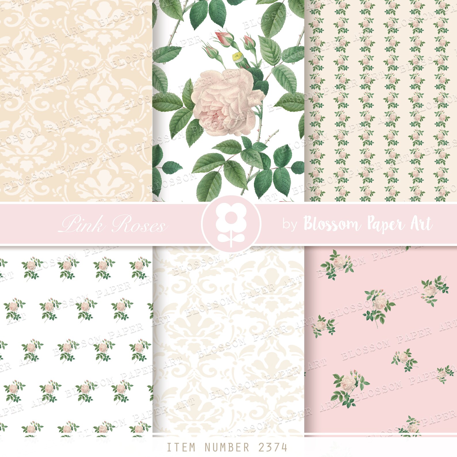 Roses Digital Paper Shabby Chic Pink Scrapbook Digital Paper - Etsy