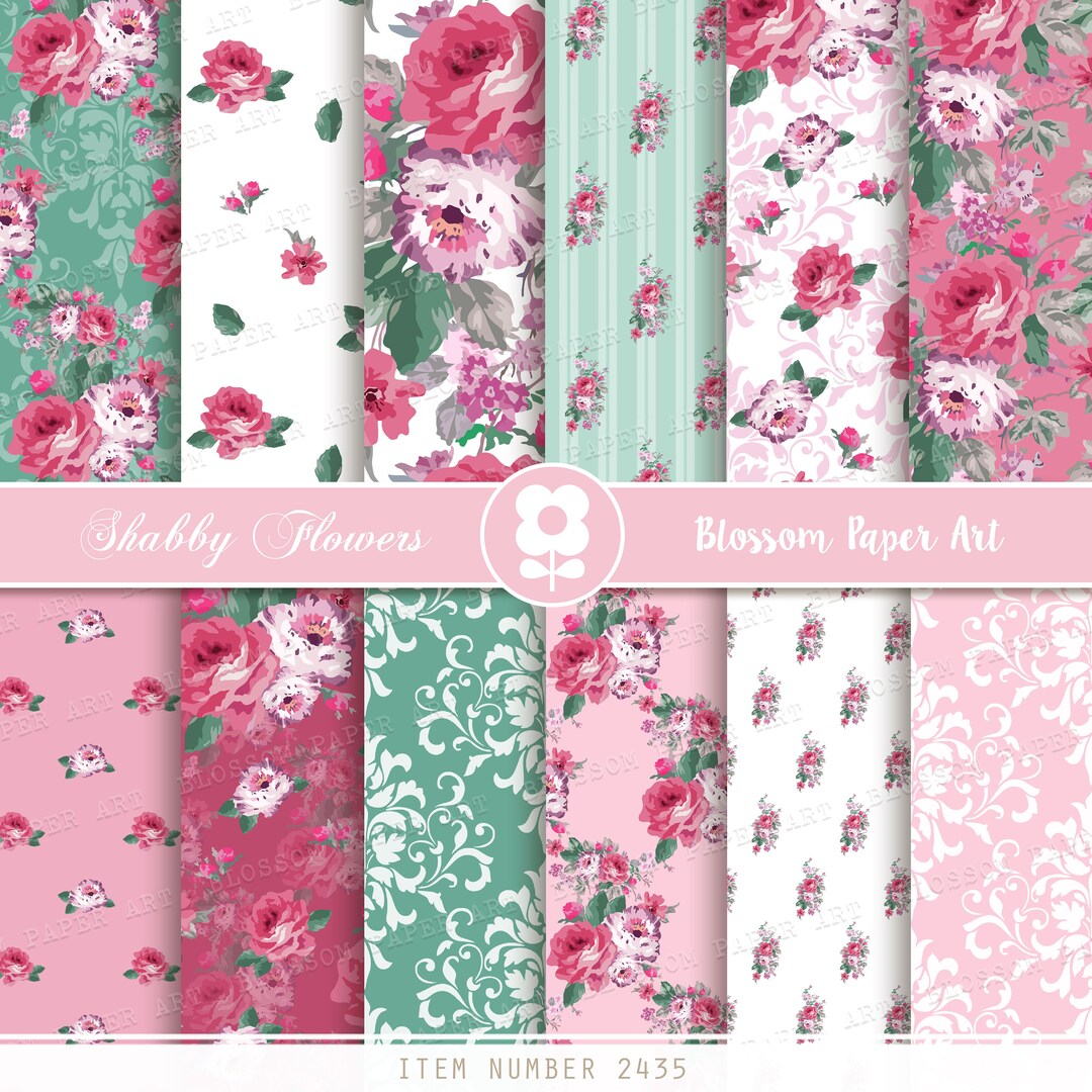 Shabby Rose Digital Paper Floral Scrapbooking Pink Flowers - Etsy