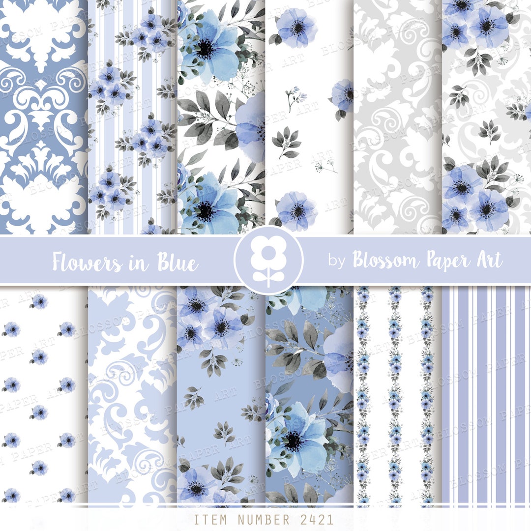 Shabby Chic Flowers Digital Paper Digital Collage Blue Flowers - Etsy
