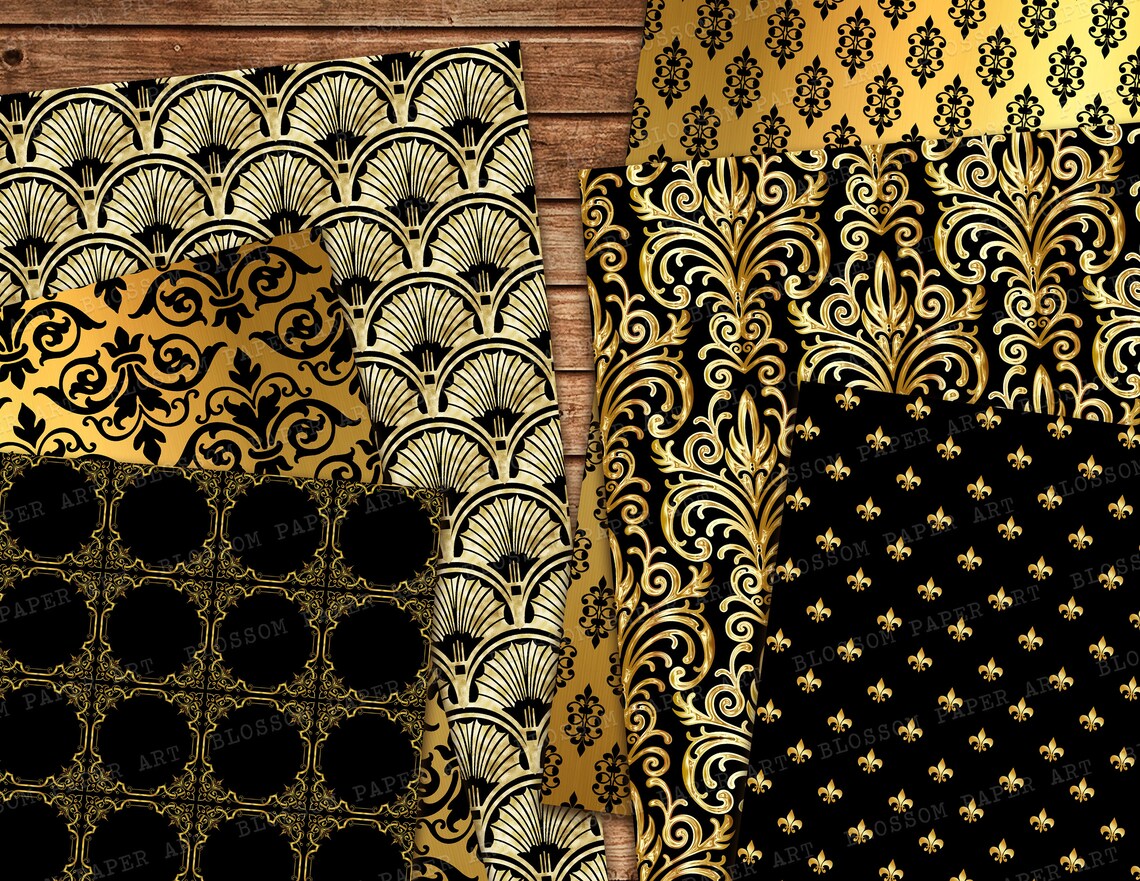 Gold Digital Paper Gold and Black Scrapbook Paper Digital | Etsy