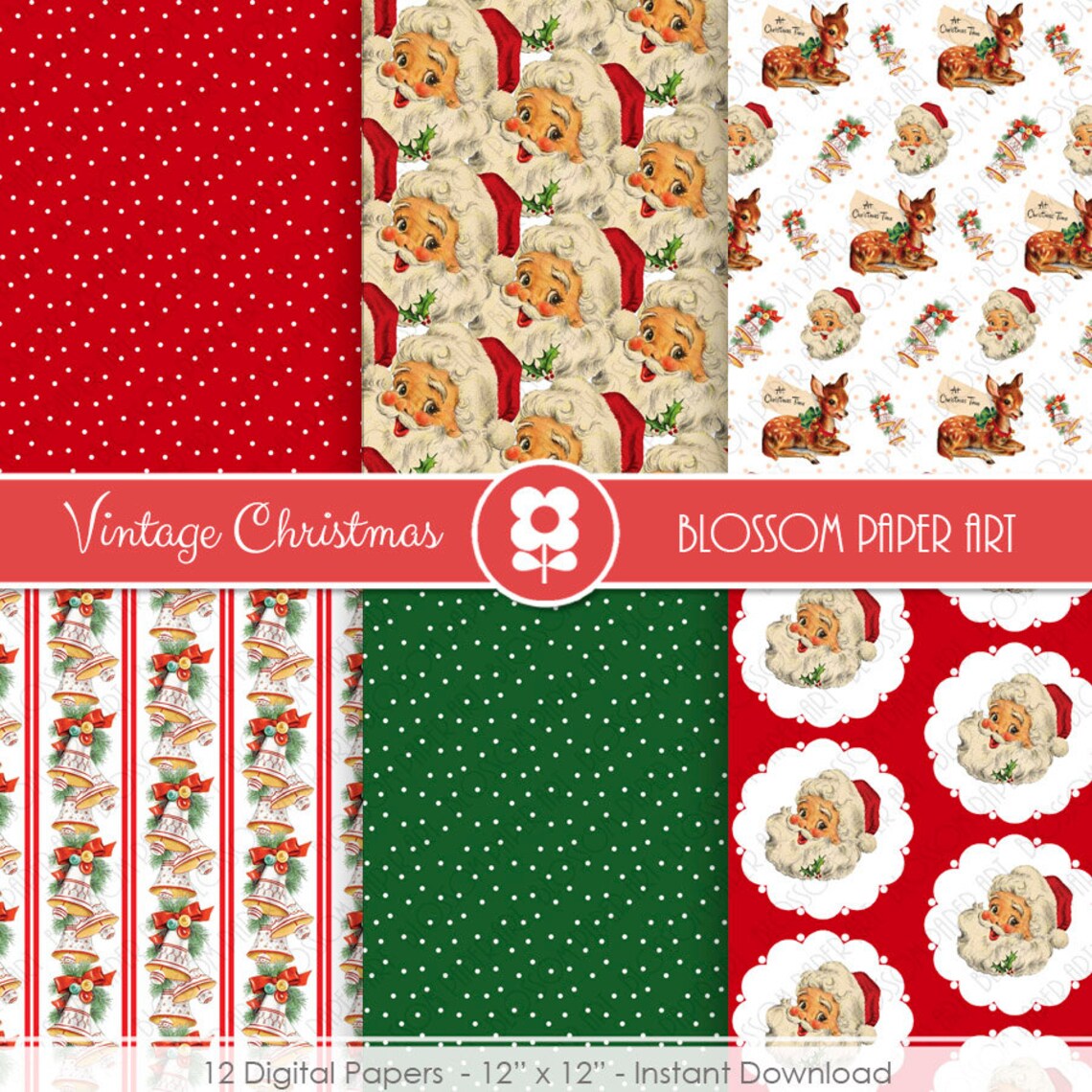 Vintage Christmas Digital Paper Christmas Digital Paper Pack - Etsy