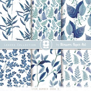 Leaves Digital Paper, Blue Leaves Scrapbook, Nature Scrapbooking Paper ...