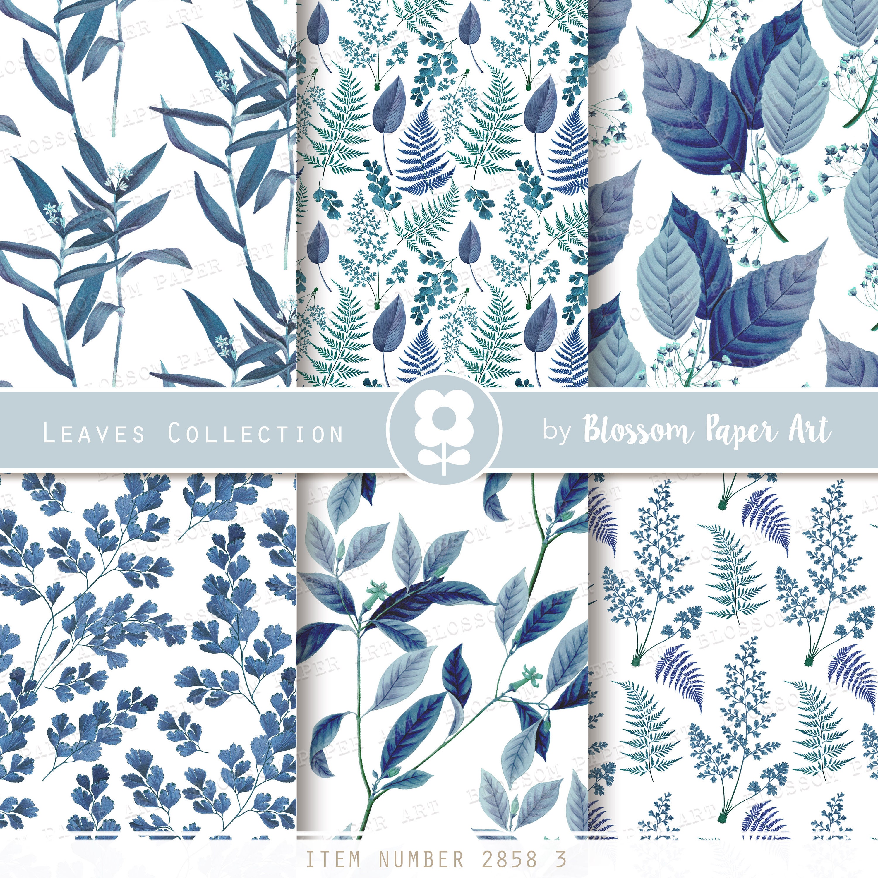Leaves Digital Paper Blue Leaves Scrapbook Nature - Etsy Canada