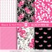 Hot Pink and Black Paper Pack Digital Papers, Scrapbooking, Roses ...