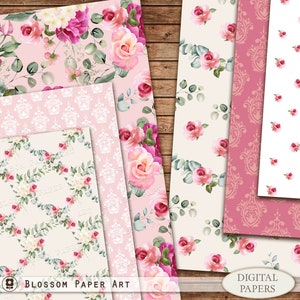 Floral Scrapbook Paper, Rose Digital Paper, Pink Digital Paper Pack ...