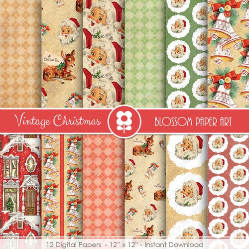 Vintage Christmas Digital Paper Christmas Digital Paper Pack - Etsy