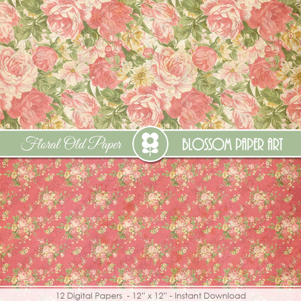 Floral Digital Paper Coral Digital Paper Pack Vintage - Etsy