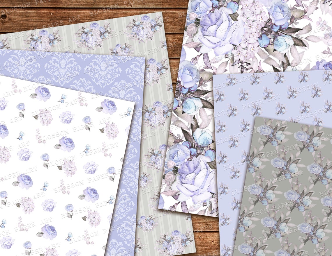 Digital Paper Blue Digital Paper Floral Scrapbook Paper - Etsy