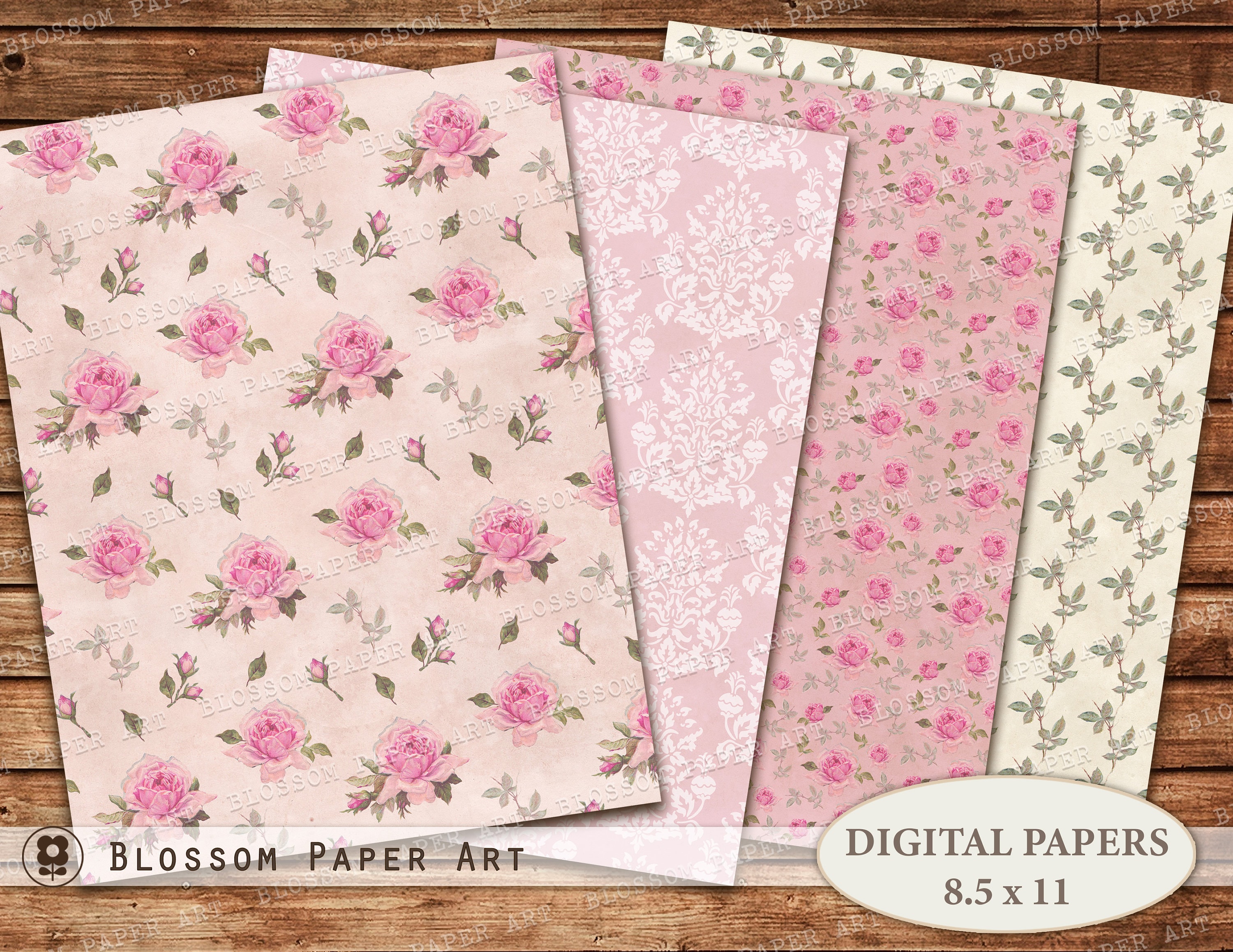 Pink Digital Paper Roses Scrapbook Paper Floral Collage | Etsy