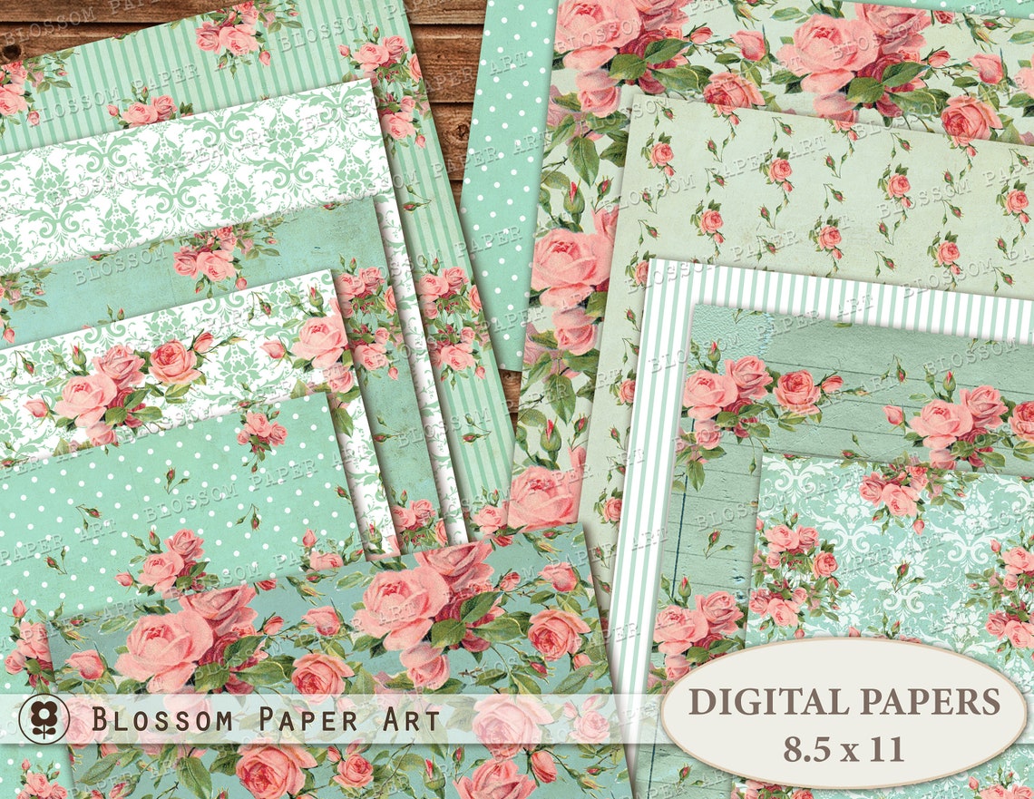 Scrapbook Paper Floral Digital Paper Scrap Collage Sheet | Etsy