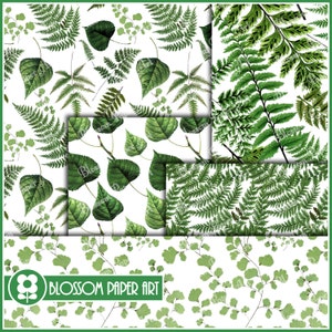 Digital Paper Leaves Digital Paper Pack Green, Plants, INSTANT DOWNLOAD ...