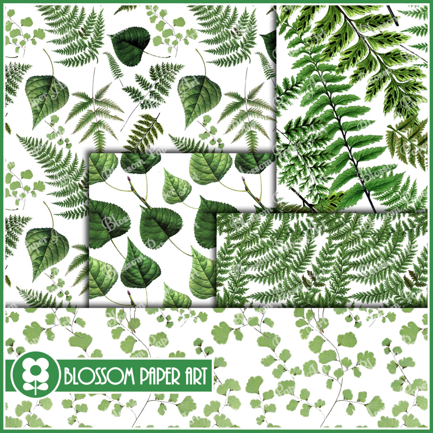 Digital Paper Leaves Digital Paper Pack Green Plants INSTANT - Etsy
