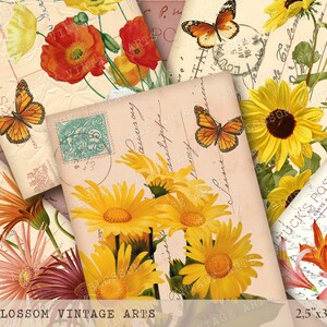 Printable Cards Digital Collage Vintage FLOWERS Digital Download, Cards ...