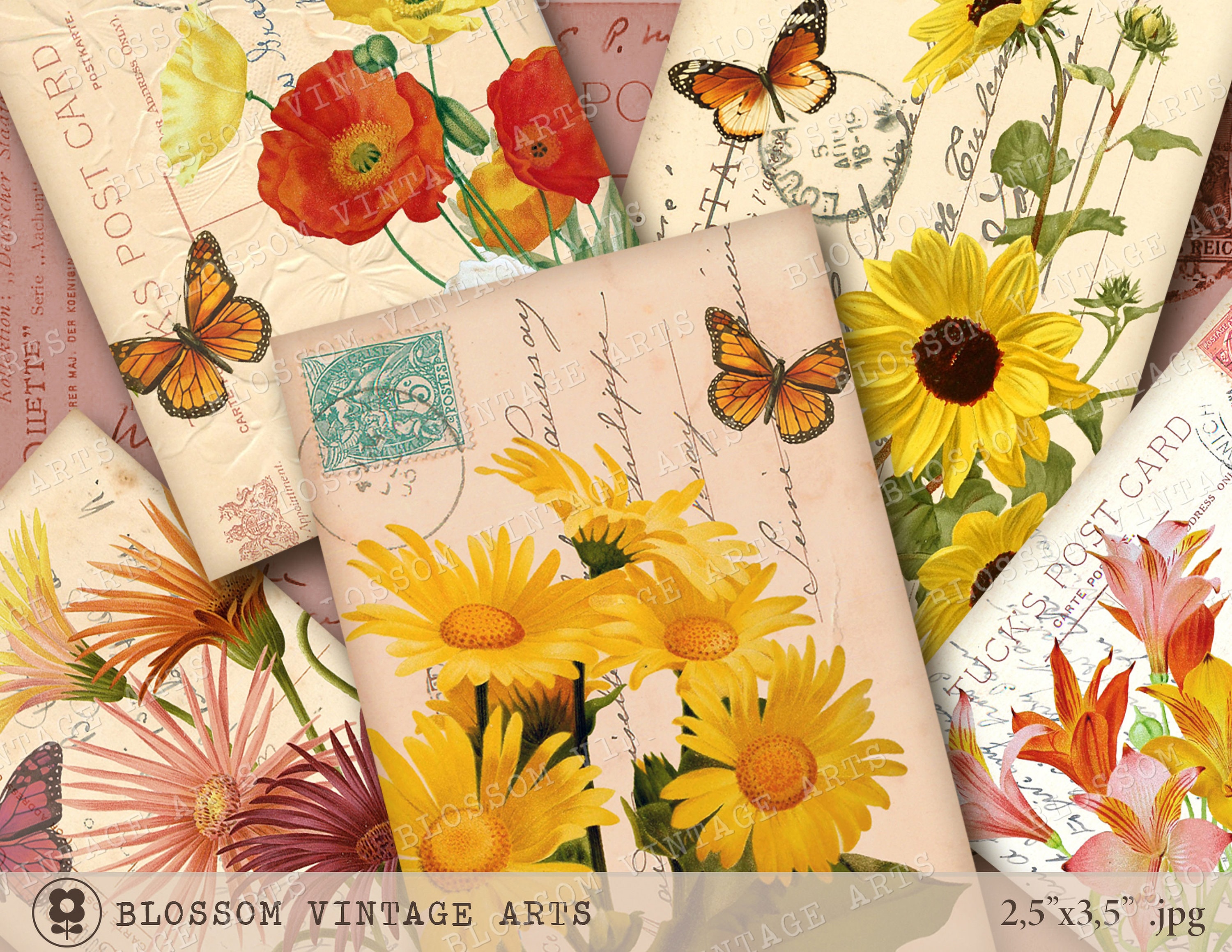 Printable Cards Digital Collage Vintage FLOWERS Digital | Etsy