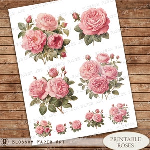 Printable Roses, Shabby Rose Images for Junk Journal, Scrapbooking ...