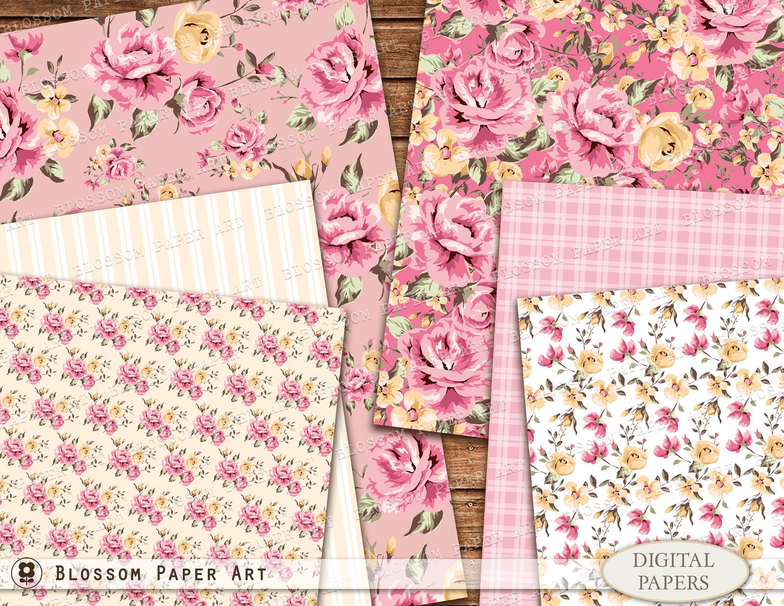 Floral Scrapbook Paper Shabby Chic Digital Paper Pack Roses - Etsy