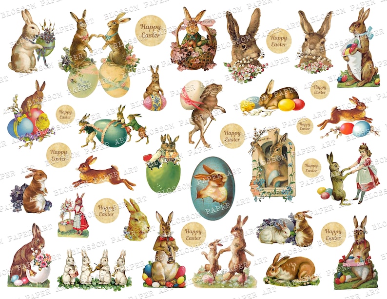 Vintage Easter Bunny Images: Printable Collage Sheet (digital Download ...