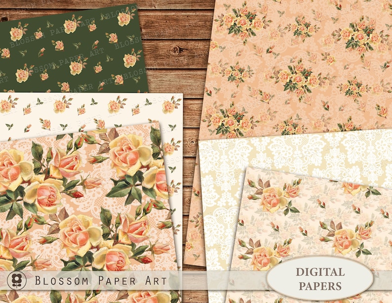 Floral Digital Paper Rose Scrapbook Paper Pack Vintage - Etsy