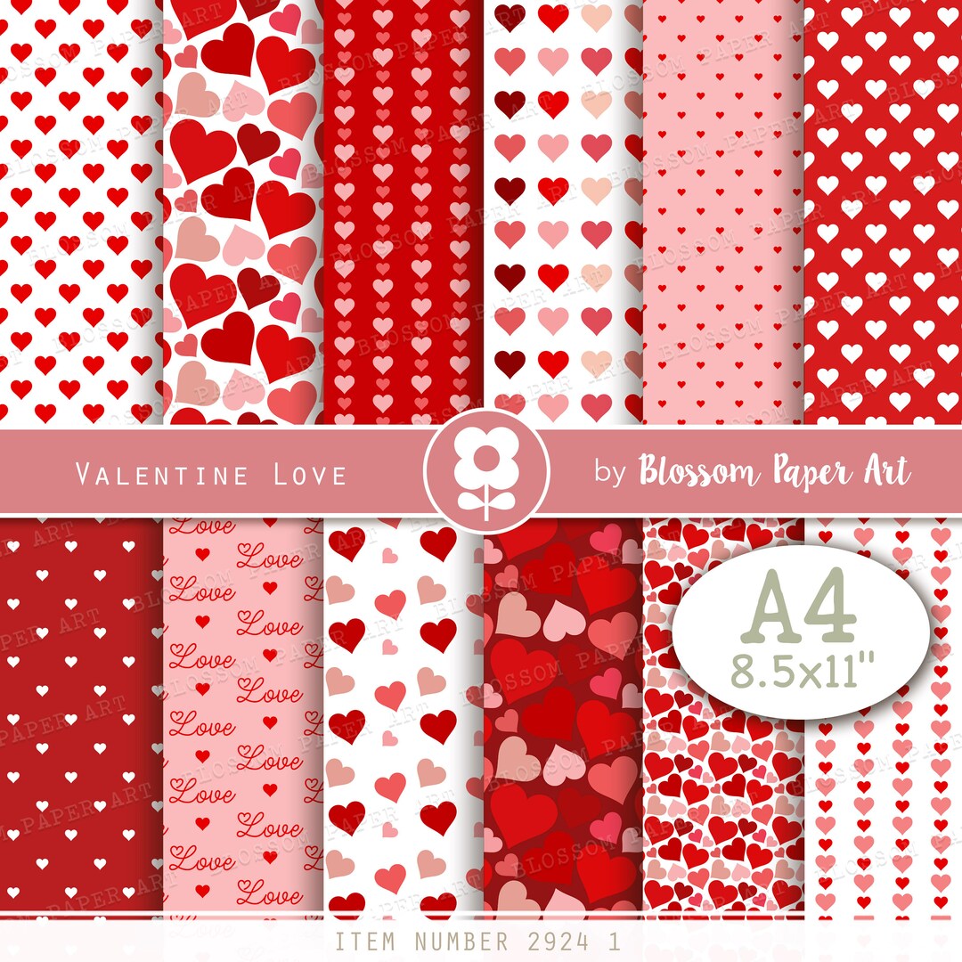 Digital Paper, Valentines Digital Paper, Heart Scrapbook Paper, Love ...