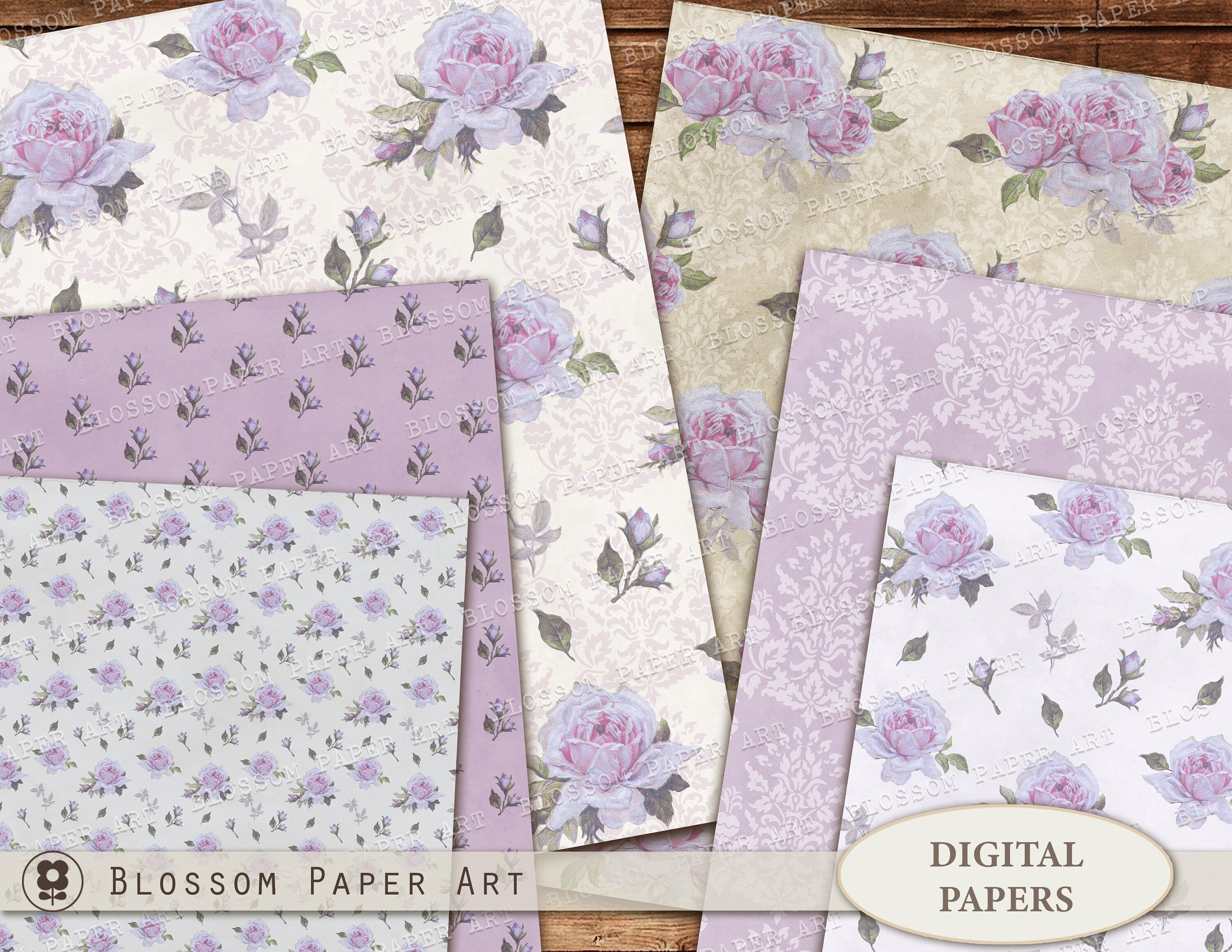 Digital Paper Floral Vintage Roses Digital Paper Pack Roses | Etsy