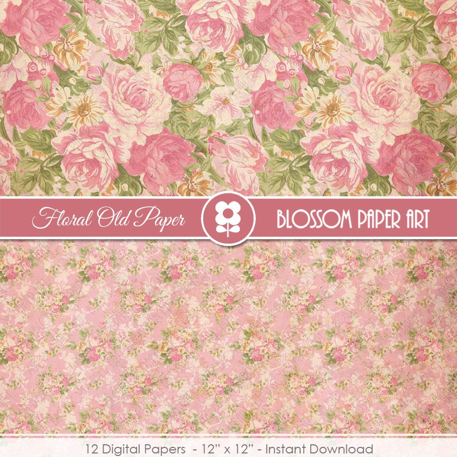 Pink Floral Digital Paper Shabby Chic Digital Paper Pack - Etsy